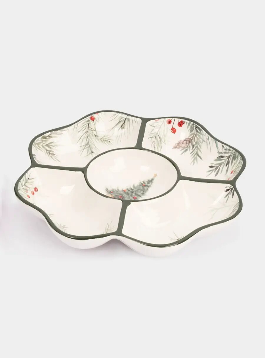 Менажница, 25 см, 5 отд, керамика D, зеленая, Лошадка у елки, Festival