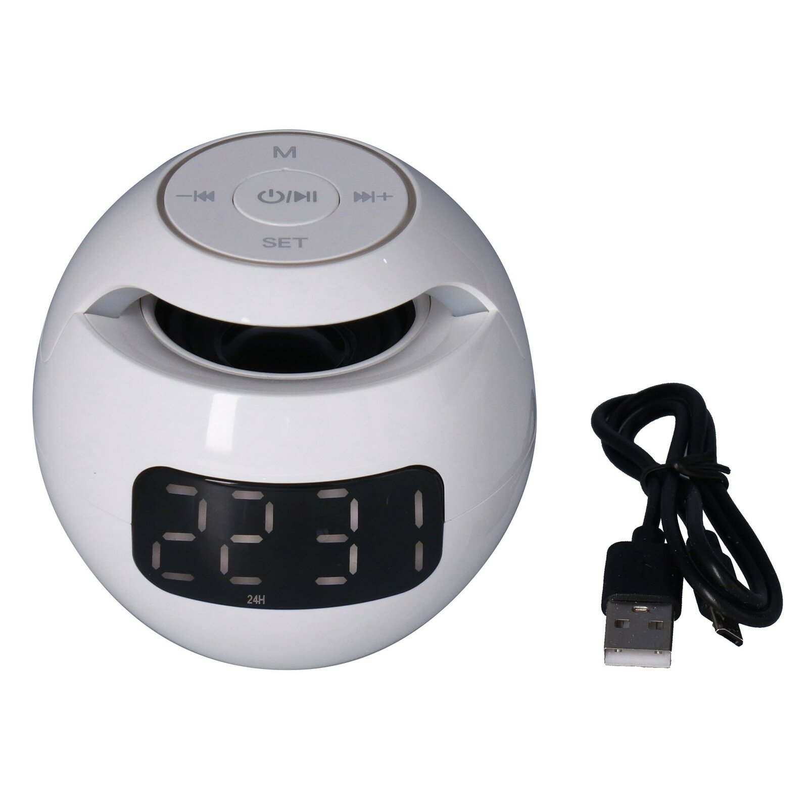 Multifunctional Bluetooth 5.0 Alarm Clock Speaker Rechargeable Ball Shape Portable Wireless with for Bedroom OfficeWhite G90S
