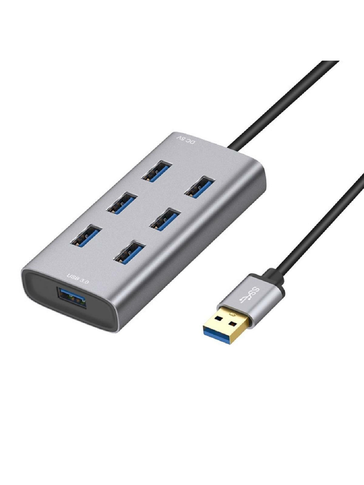 USB Hub 3.0, 7-Port USB Data Hub Splitter with 300MB/s High Speed and All Aluminum Fuselage for Windows, for Mac, Linux