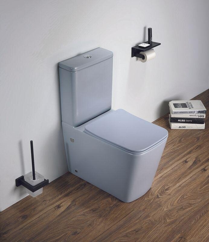 Унитаз напольный CeramaLux 2170AXMHL голубой матовый, безободковый, с бачком, с крышкой микролифт