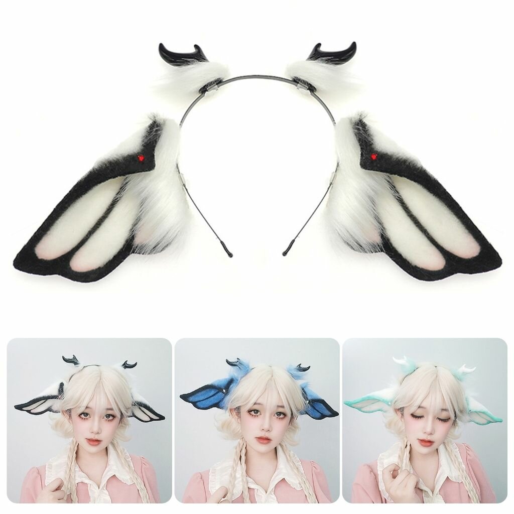 Повязка На Голову с Овечьим Ухом Из Рога Дьявола на Хэллоуин -Белая и Черная