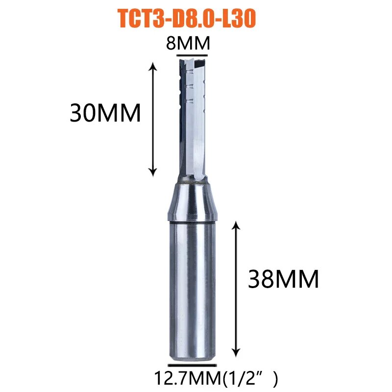 Фреза TCT3-D8.0-L30 1/2" для фанеры, 30 мм