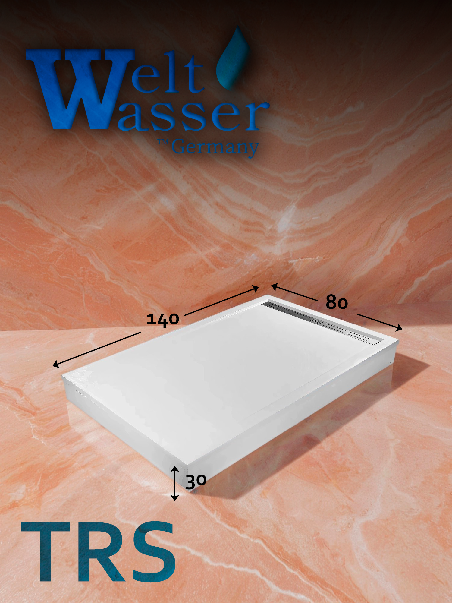 Душевой поддон Weltwasser Trs Stone, с сифоном, 140x80 см, белый