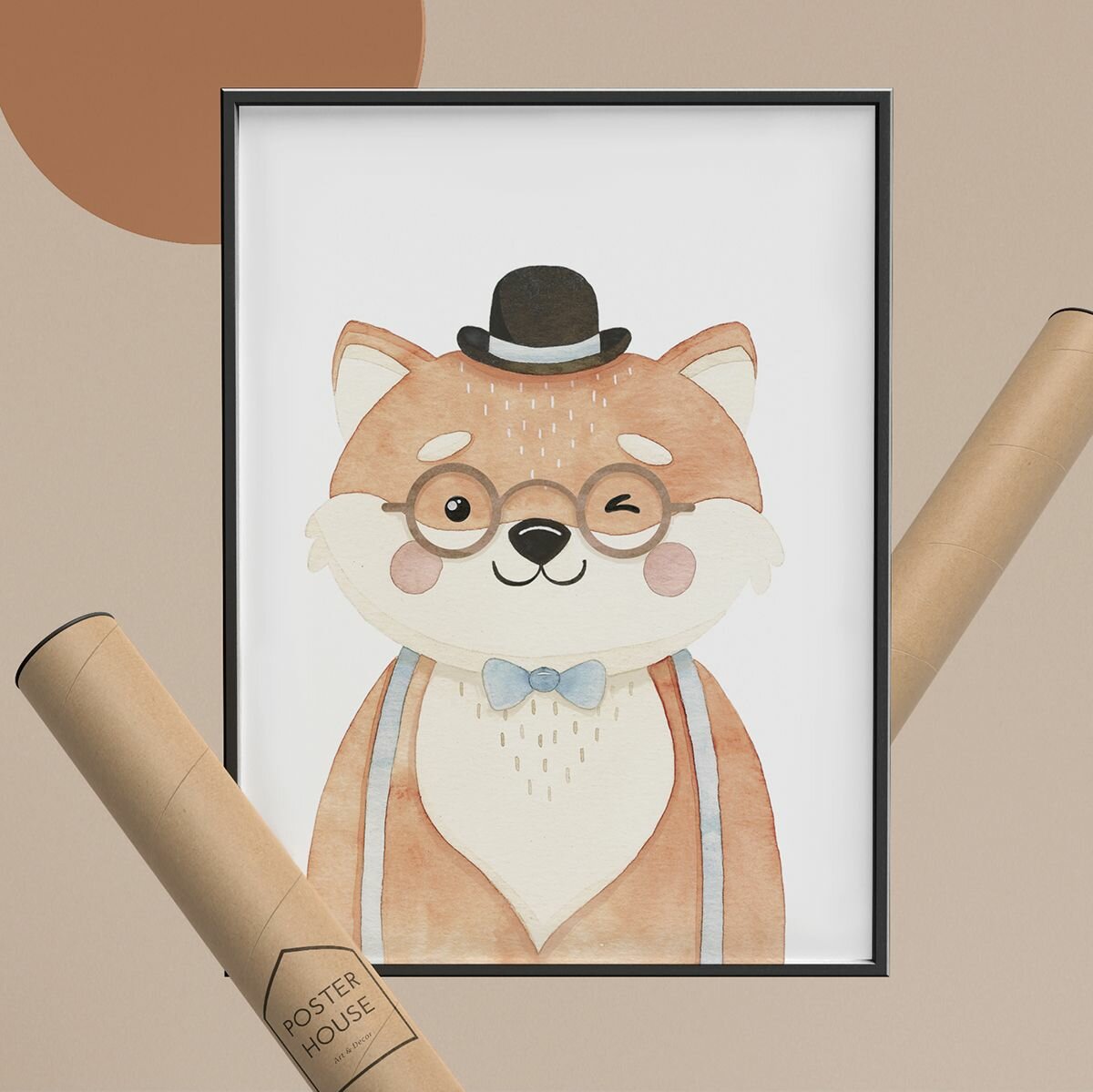 Постер Лисенок в детскую 30х40 см без рамы/ Милый акварельный постер, иллюстрация для детей/ Минималистичный эстетичный плакат для интерьера дома, для ребенка/ Декор стен