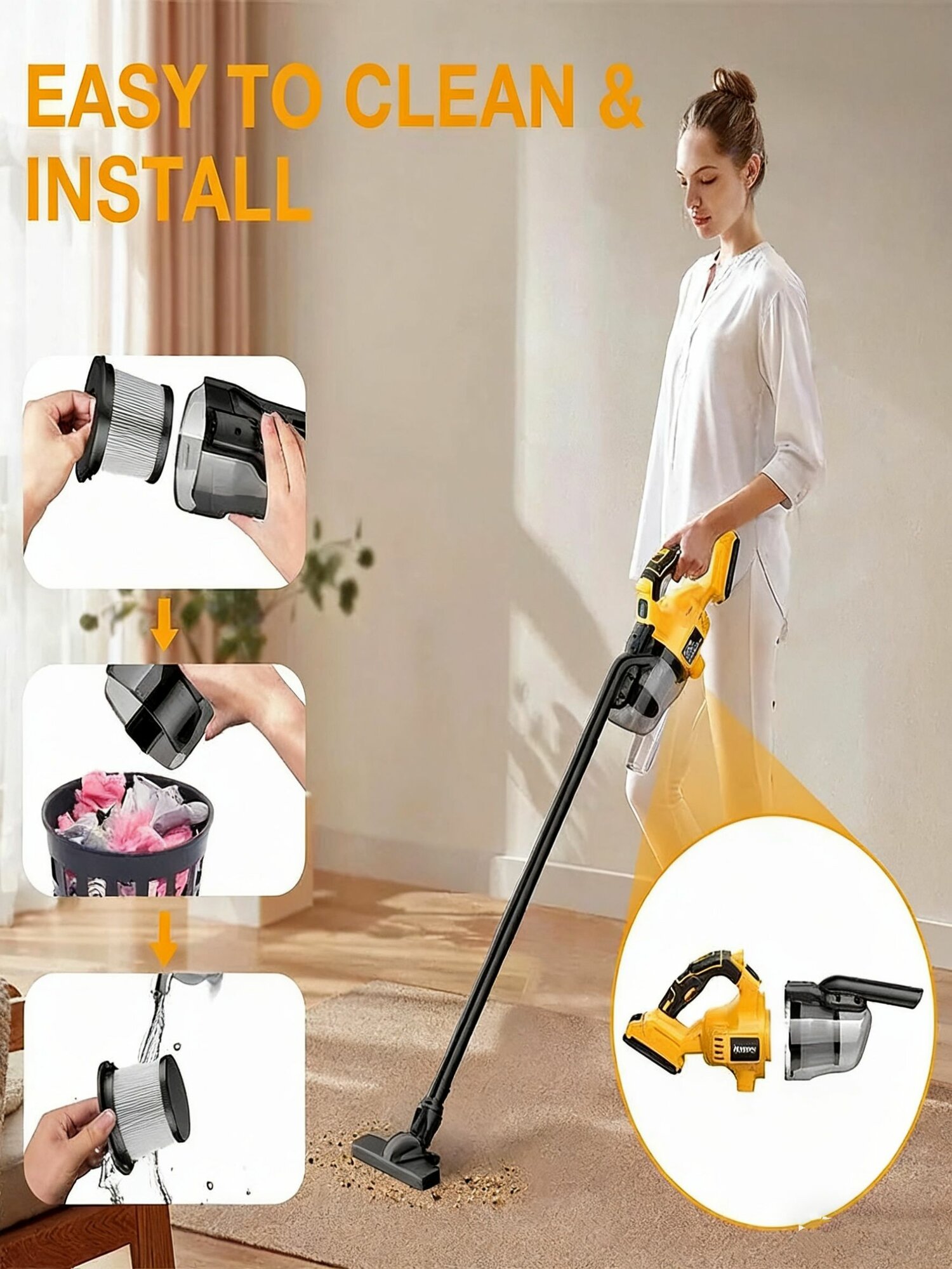 Пылесос с 2 батареями, 20 В, подходит для очистки пола и удаления автомобильной пыли.