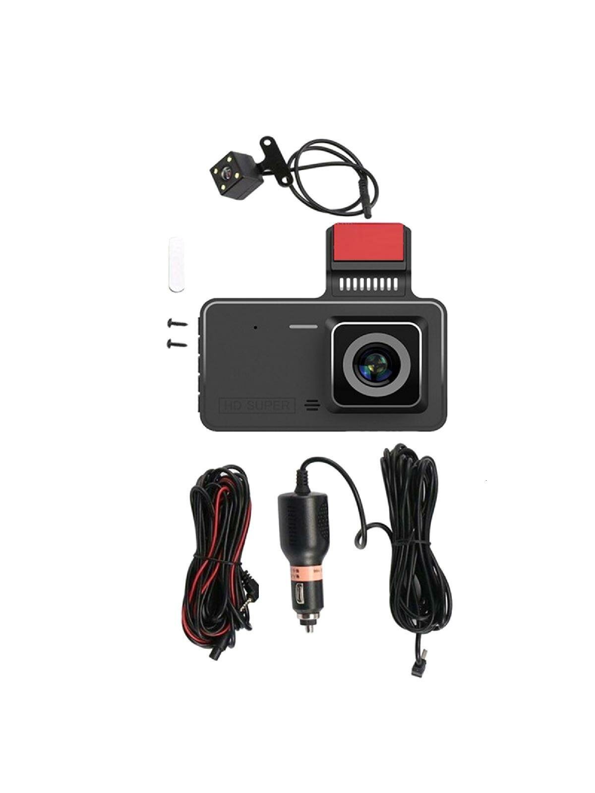 Тахографдля автомобиля, Видеорегистратор для вождения 4-дюймовый автомобильный видеорегистратор HD спереди и сзади с двумя объективами с изображением в обратном направлении -тип кнопки с двумя объективами