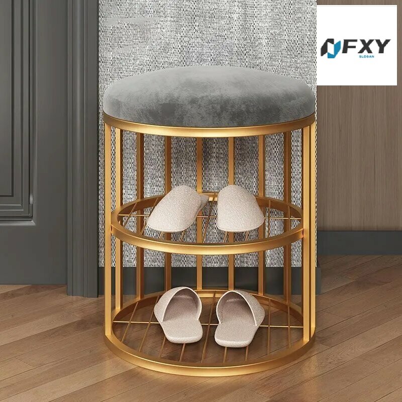 Эксклюзивная мягкая скамья с полкой для прихожей в золотом тоне