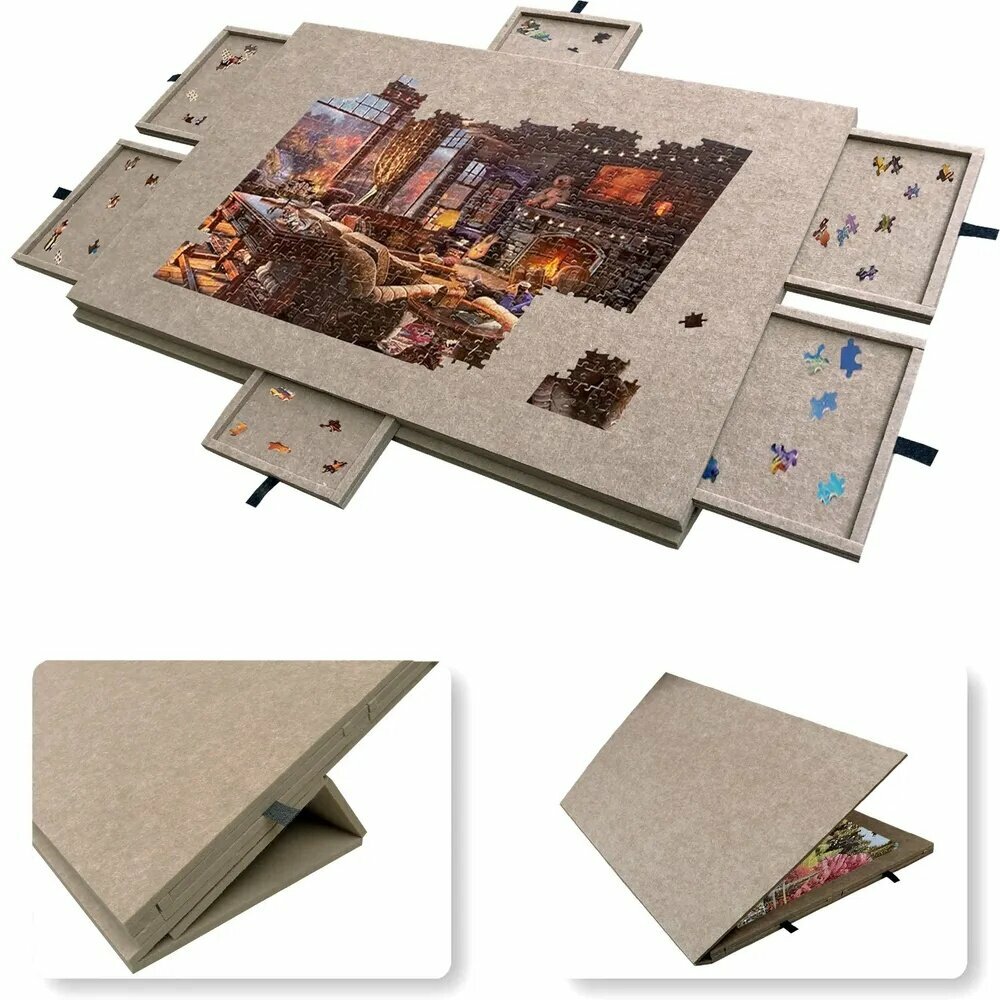 Коврик-стол для пазлов с 6 ящиками, Стол коврик для сборки пазлов 1000PCS