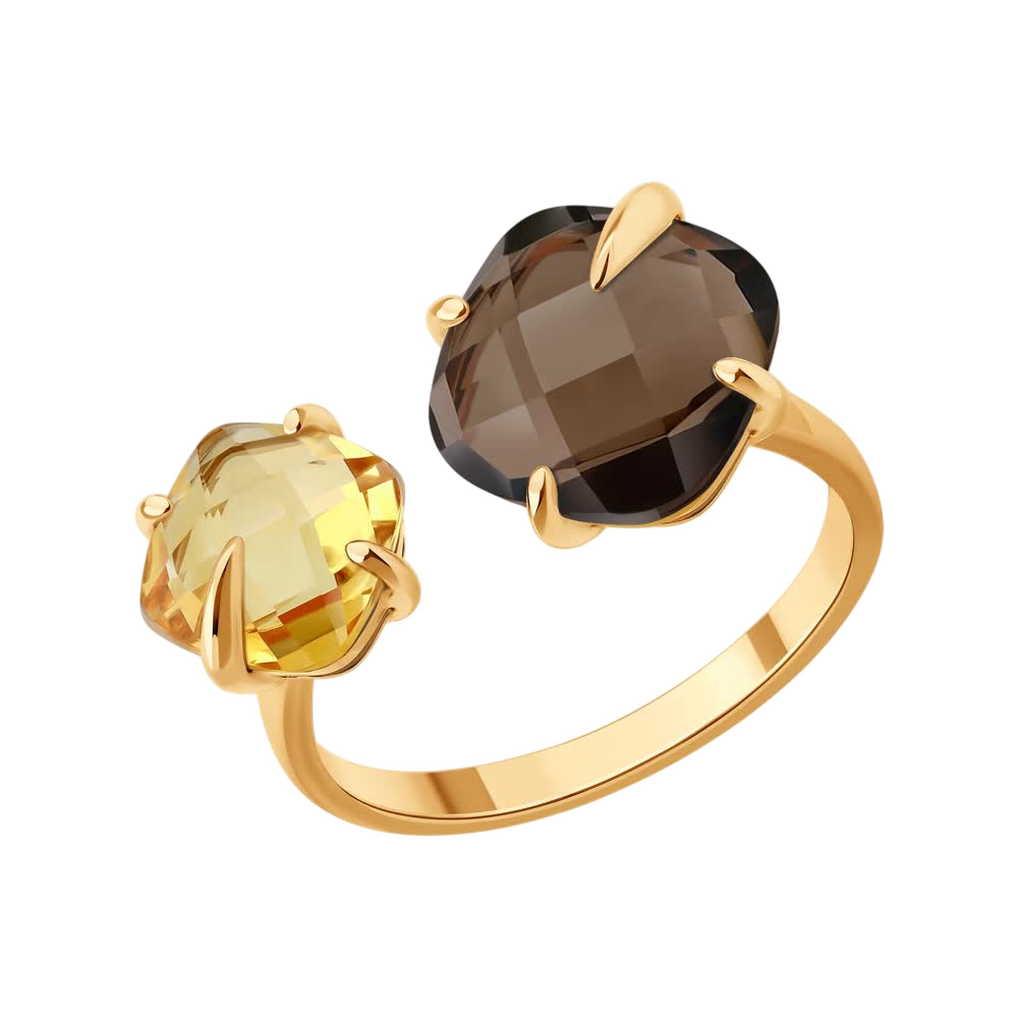 Кольцо, красное золото, 585 проба, цитрин, раухтопаз