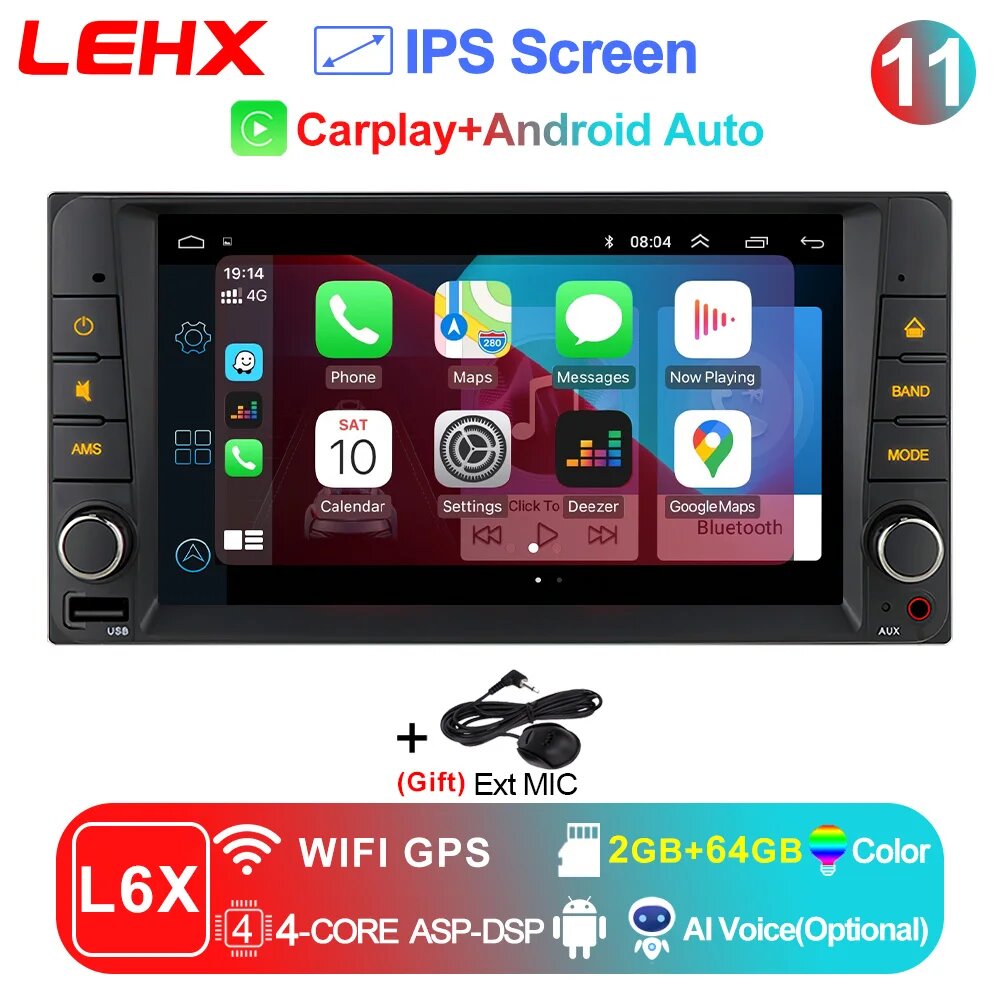 LEHX L6PRO 2 Din Android 14 авто радио мультимедиа для Toyota Corolla Vios Crown Camry Hiace Previa RAV4 Carplay стерео gps, Knob L6X(2-64GB)-0