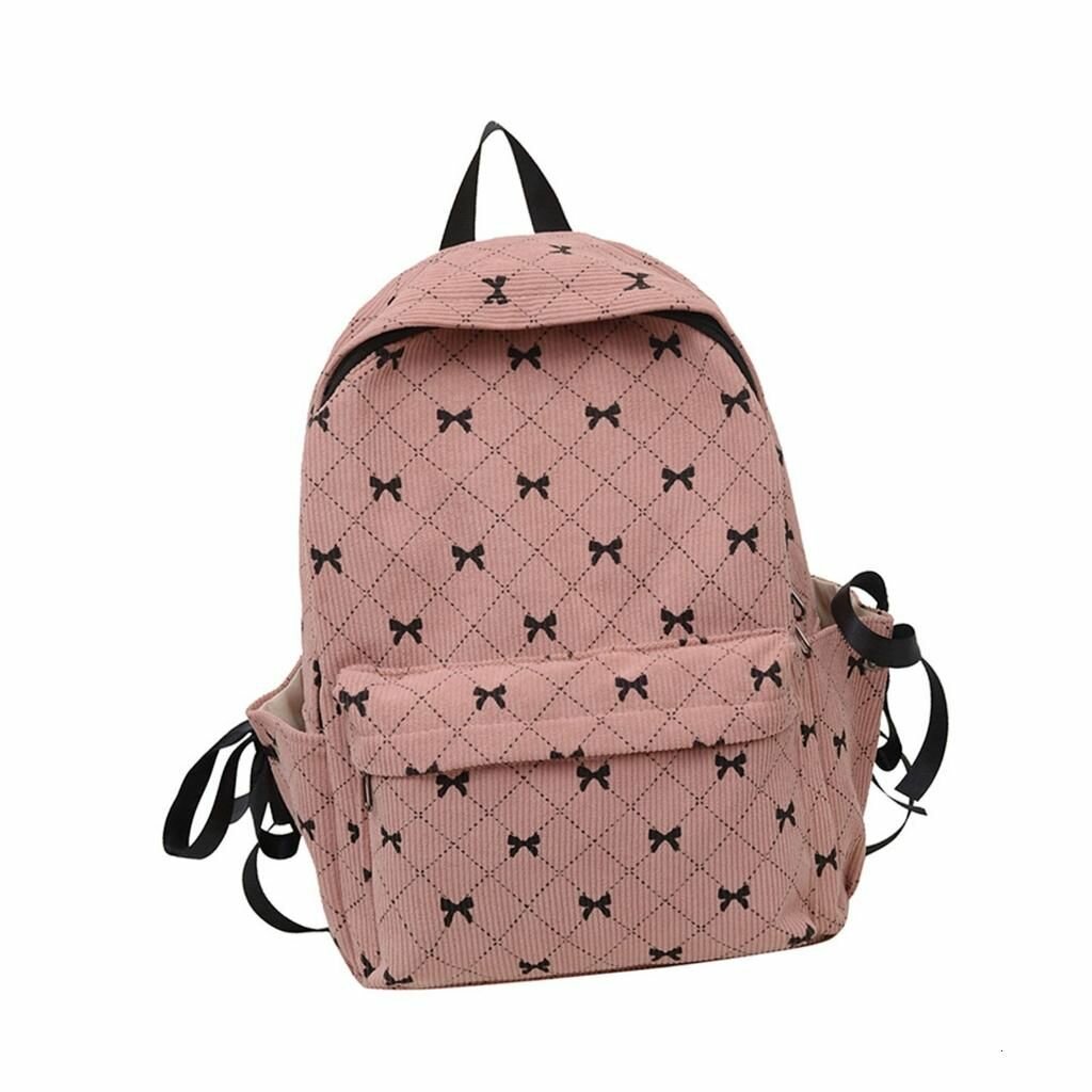 Рюкзак для девочек-подростков, вельветовая дорожная школьная сумка с бантиками, Большой рюкзак