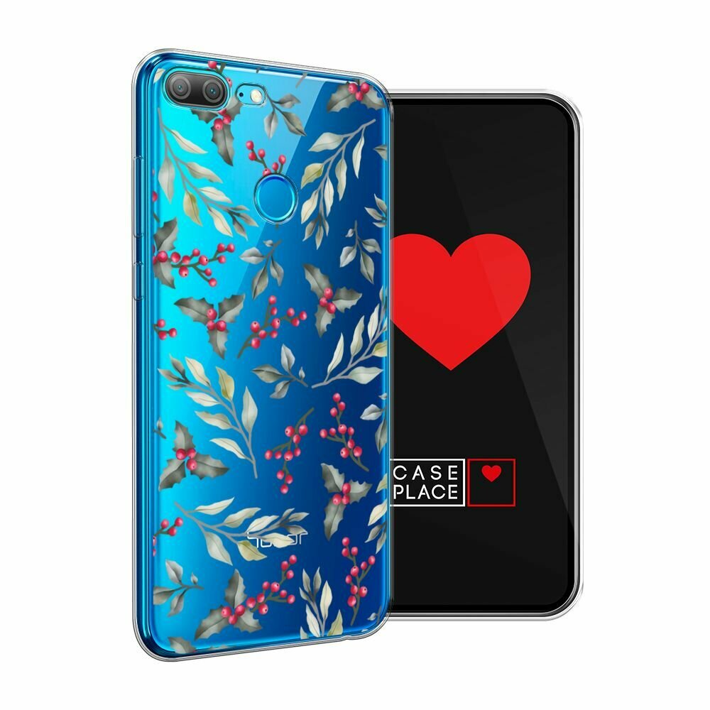 Чехол на Honor 9 Lite / Хонор 9 Лайт с принтом Зимние ягоды паттерн, прозрачный — фото 1
