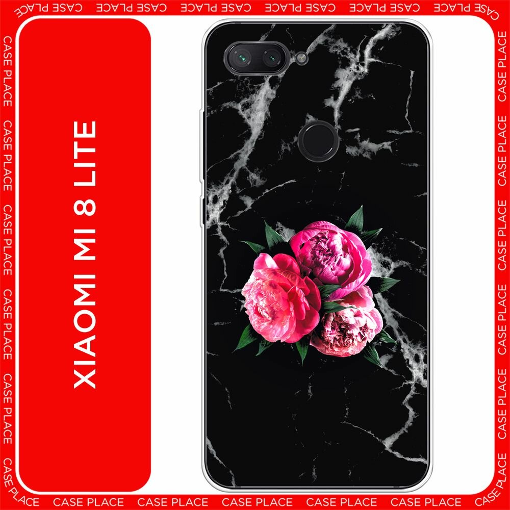 Чехол на Xiaomi Mi 8 Lite (Youth Edition) / Сяоми Ми 8 Лайт (Юс Эдишн) с принтом "Букет на черном мраморе"
