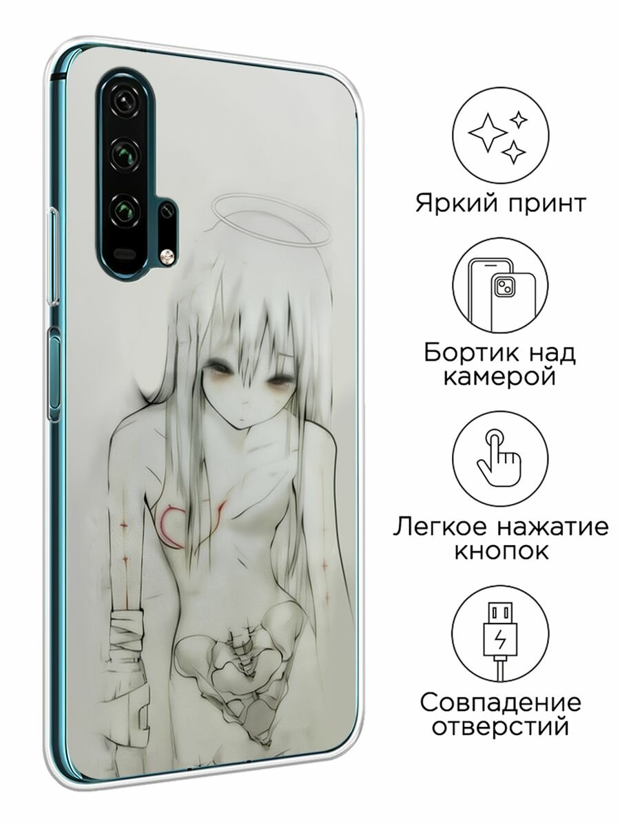 Чехол на Honor 20 Pro / Хонор 20 Про с принтом "Аниме рисунок чёрно-белый" — фото 1