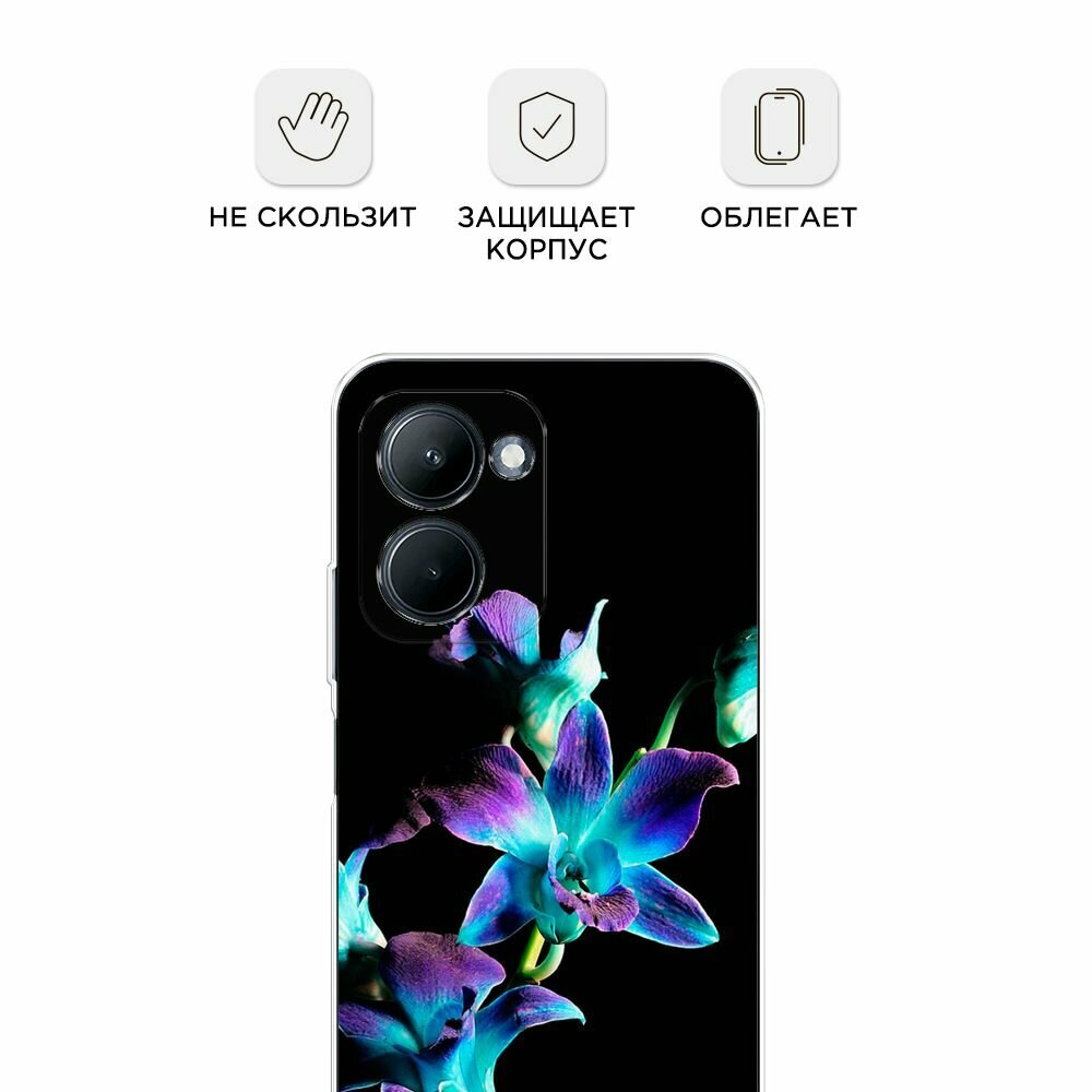Чехол на Realme C33 / Реалми С33 с принтом "Синий цветок на черном" — фото 1