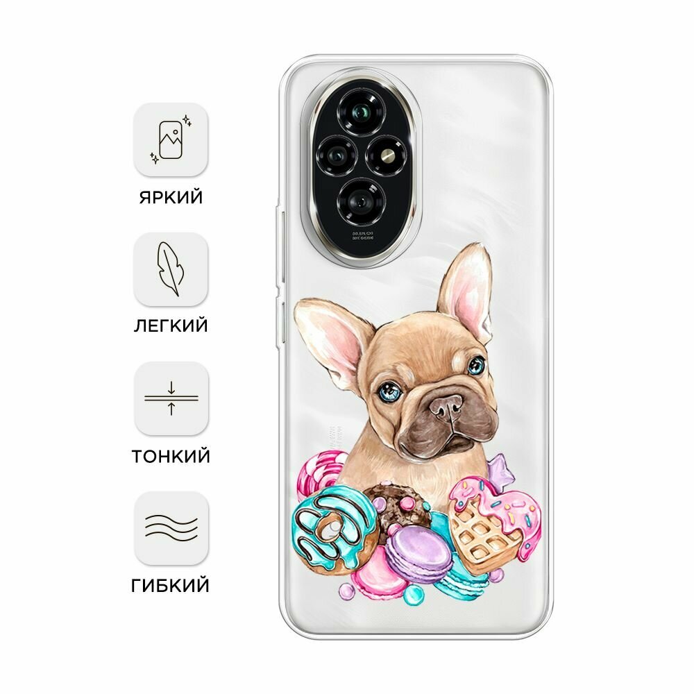 Чехол на Honor 200 / Хонор 200 с принтом Бульдог и сладости, прозрачный — фото 1