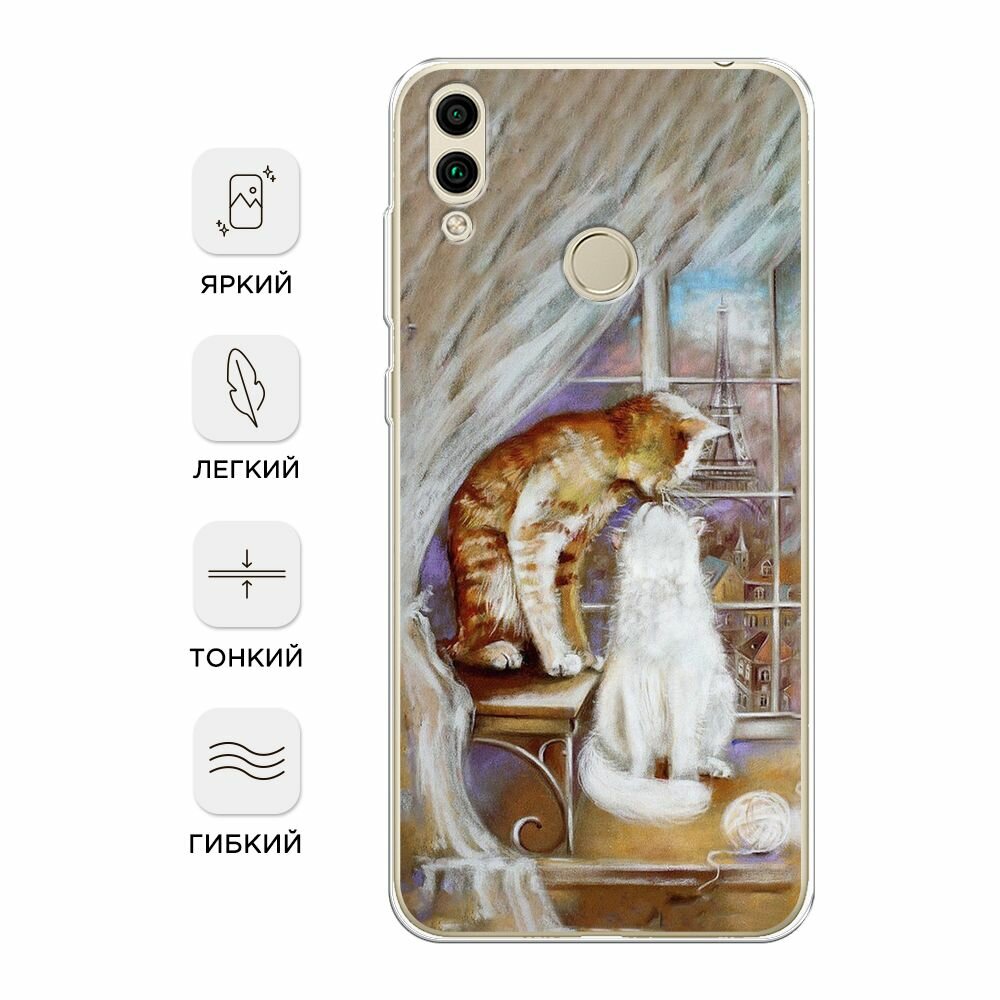 Чехол на Honor 8C / Хонор 8С с принтом "Влюбленные котики 1" — фото 1