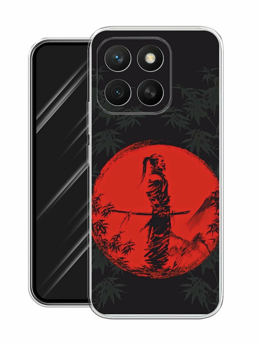Чехол на Honor X8c / Хонор X8c с принтом "Самурай на красном фоне" — фото 1
