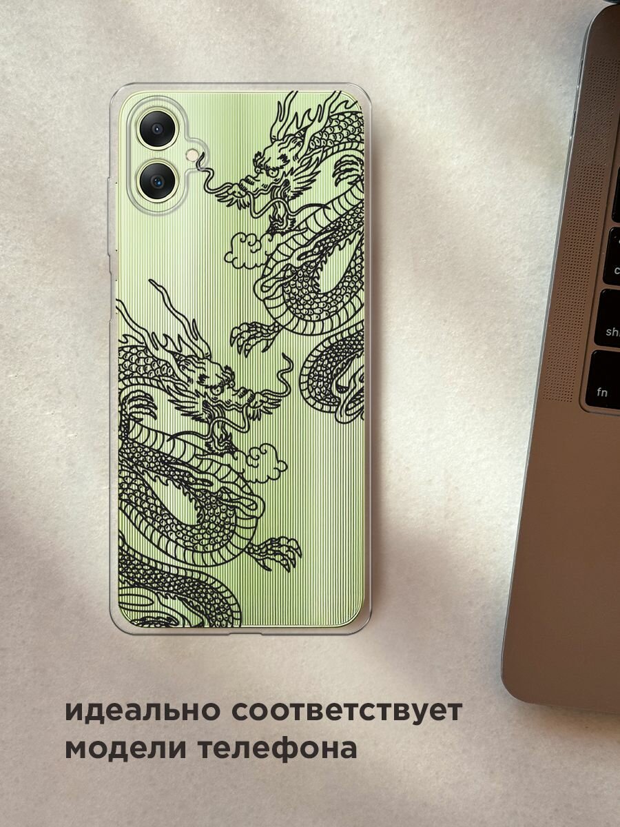 Чехол на Samsung Galaxy A06 / Самсунг Галакси А06 с принтом "Два китайских дракона", прозрачный — фото 1