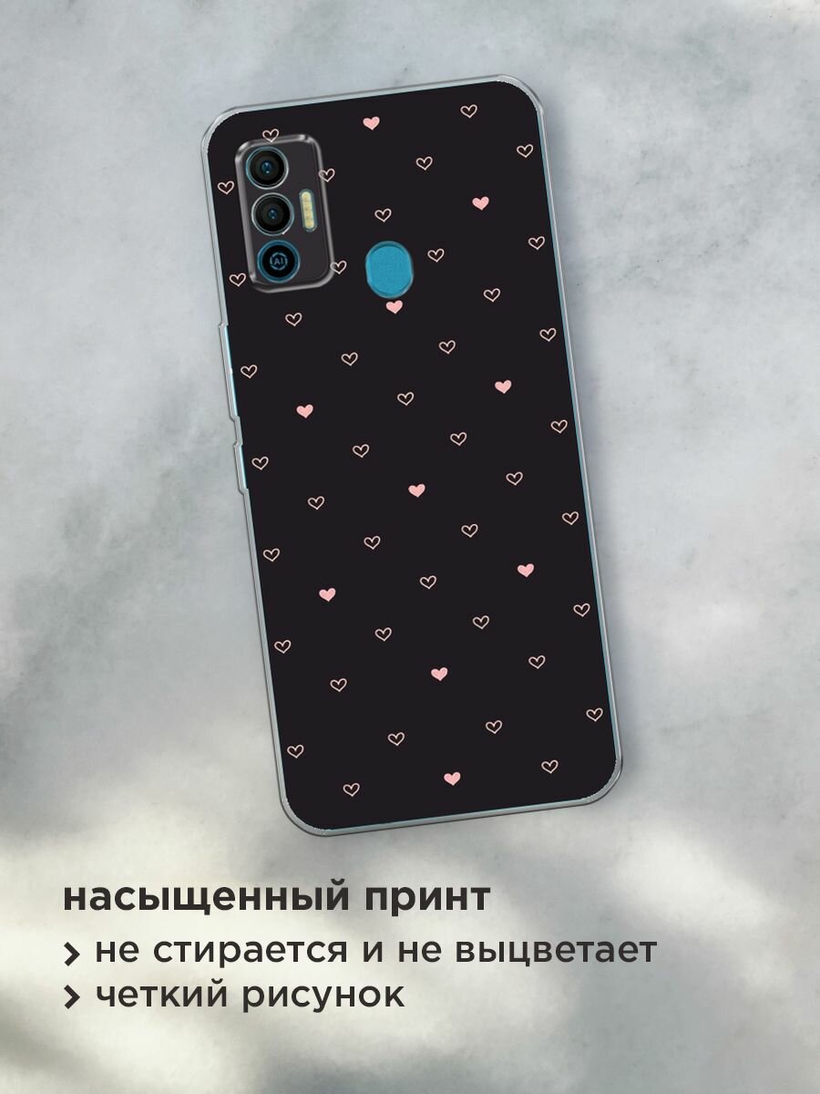 Чехол на Tecno Spark 7 / Техно Спарк 7 с принтом "Черный фон и сердечки" — фото 1