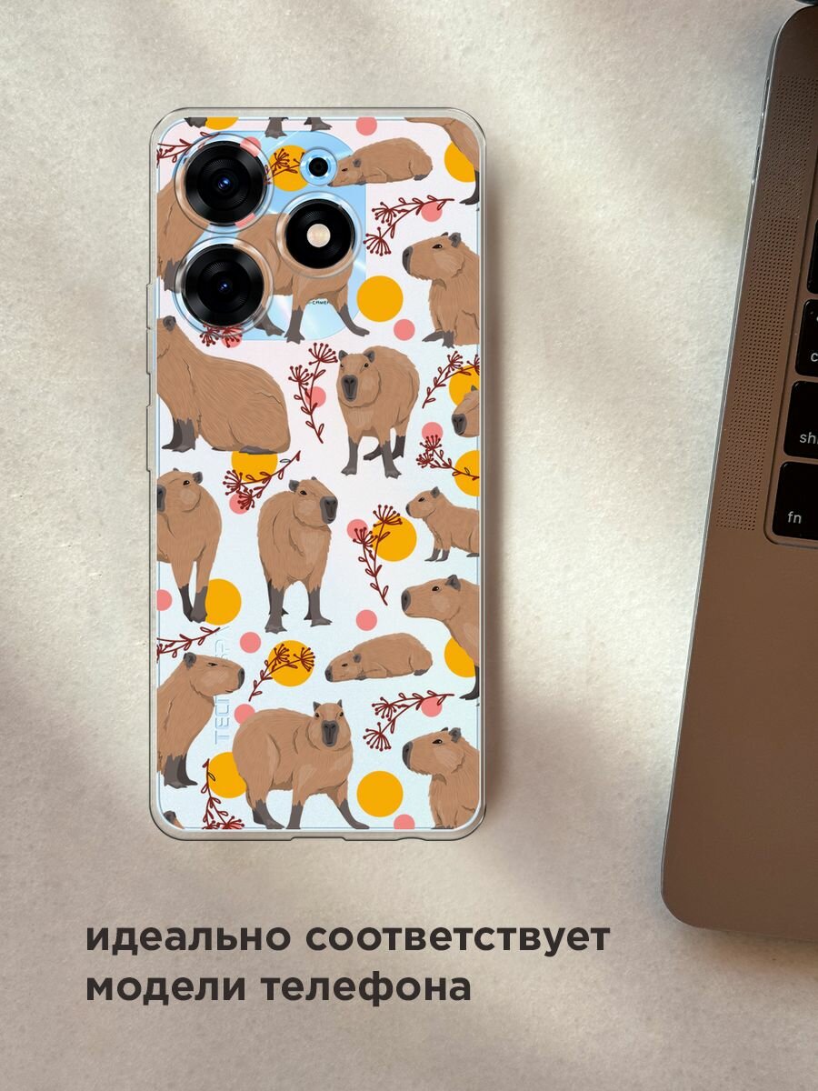 Чехол на Tecno Spark 10 Pro / Текно Спарк 10 Про с принтом "Капибара паттерн", прозрачный — фото 1