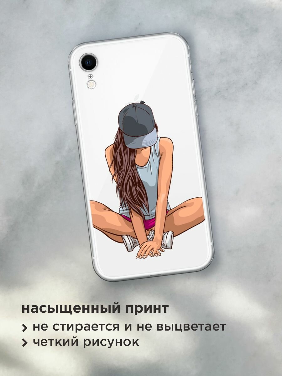 Чехол на Apple iPhone XR / Айфон XR с принтом "Девушка в кепочке", прозрачный — фото 1