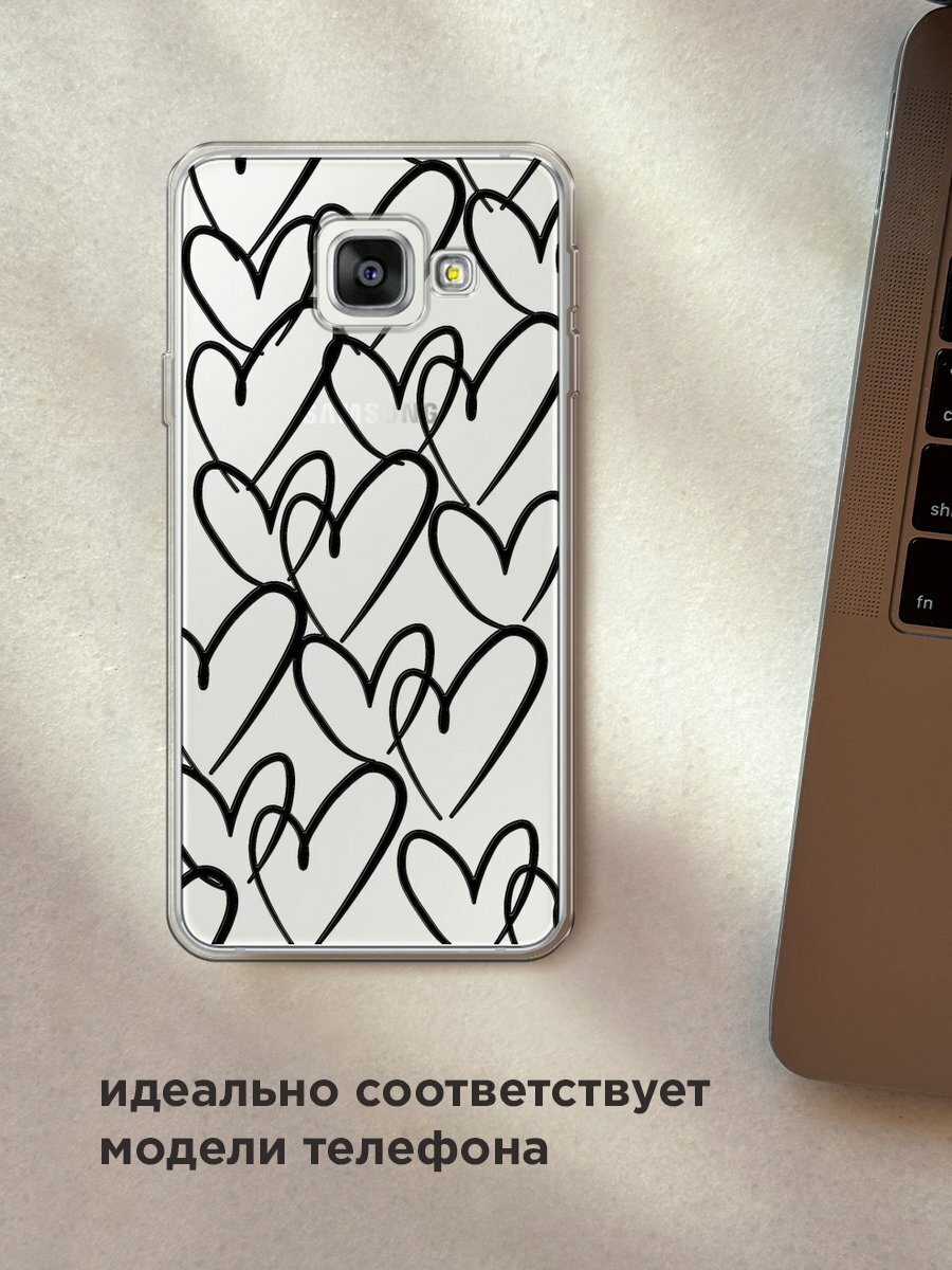 Чехол на Samsung Galaxy A3 2016 / Самсунг Галакси А3 2016 с принтом "Hearts doodle black 1" — фото 1