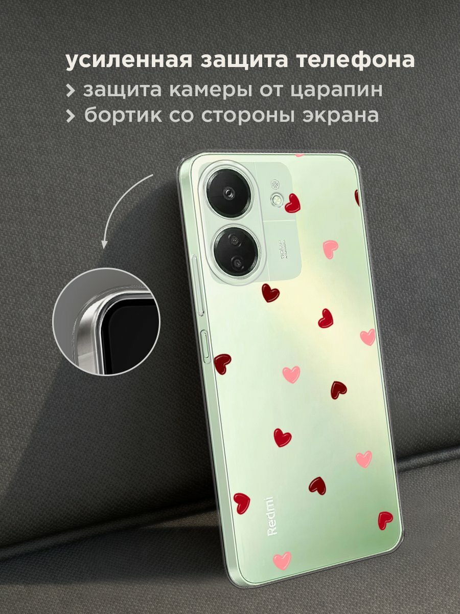 Чехол на Xiaomi Redmi 13C/Poco C65 / Сяоми Редми 13C/Поко С65 с принтом "Бордовые сердечки 2" — фото 1