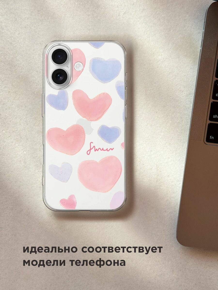 Чехол на Apple iPhone 17 / Айфон 17 с принтом "Пастельные сердечки", прозрачный — фото 1