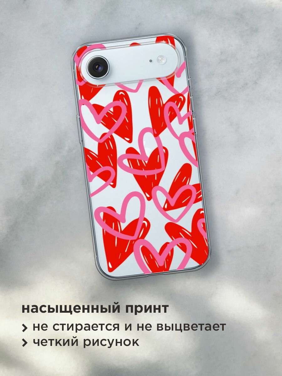 Чехол на Apple iPhone Air / Айфон Айр с принтом "Hearts doodles - 14 февраля", прозрачный — фото 1