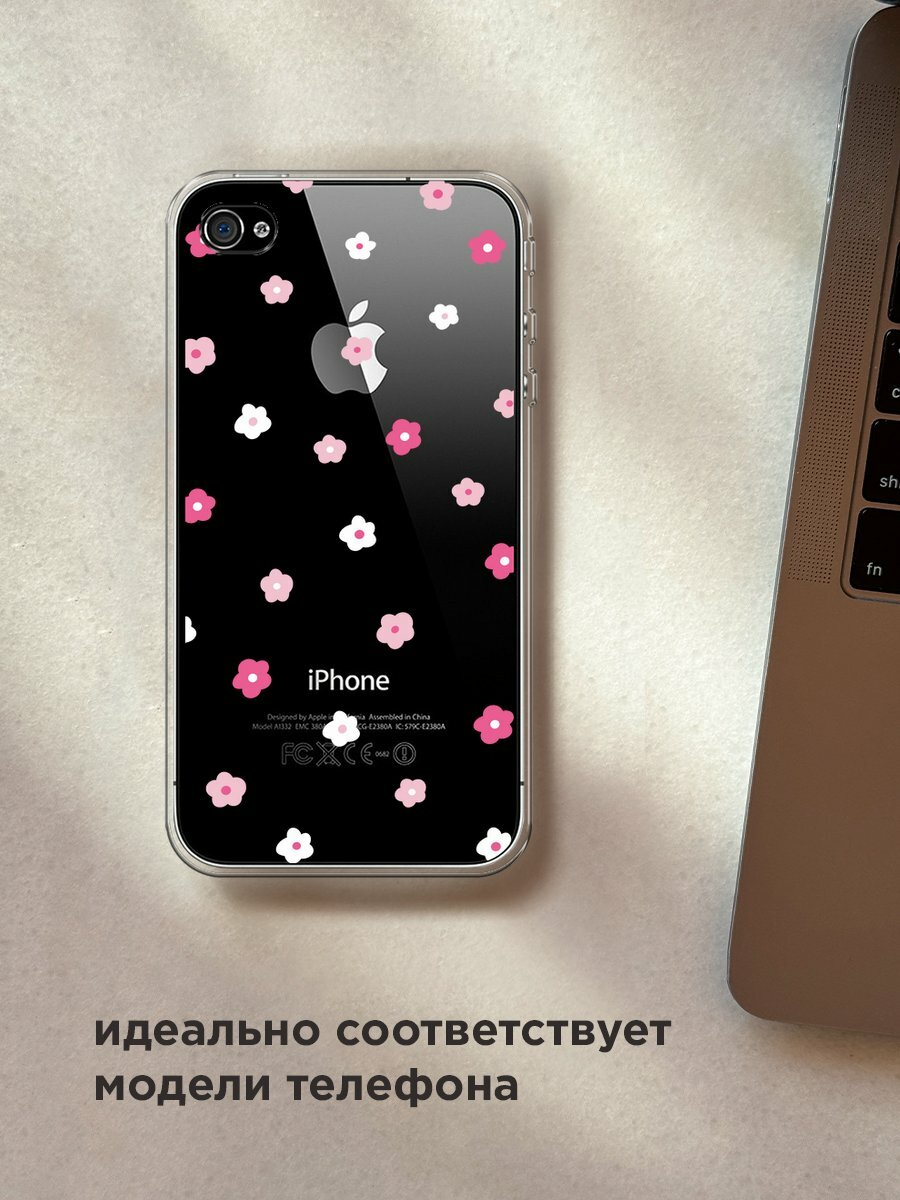 Чехол на Apple iPhone 4/4S / Айфон 4/4S с принтом "Весенние цветочки рисунок", прозрачный — фото 1