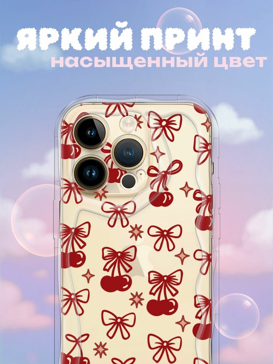 Чехол на Apple iPhone 14 Pro / Айфон 14 Про с принтом "Вишня с бантиком" — фото 1