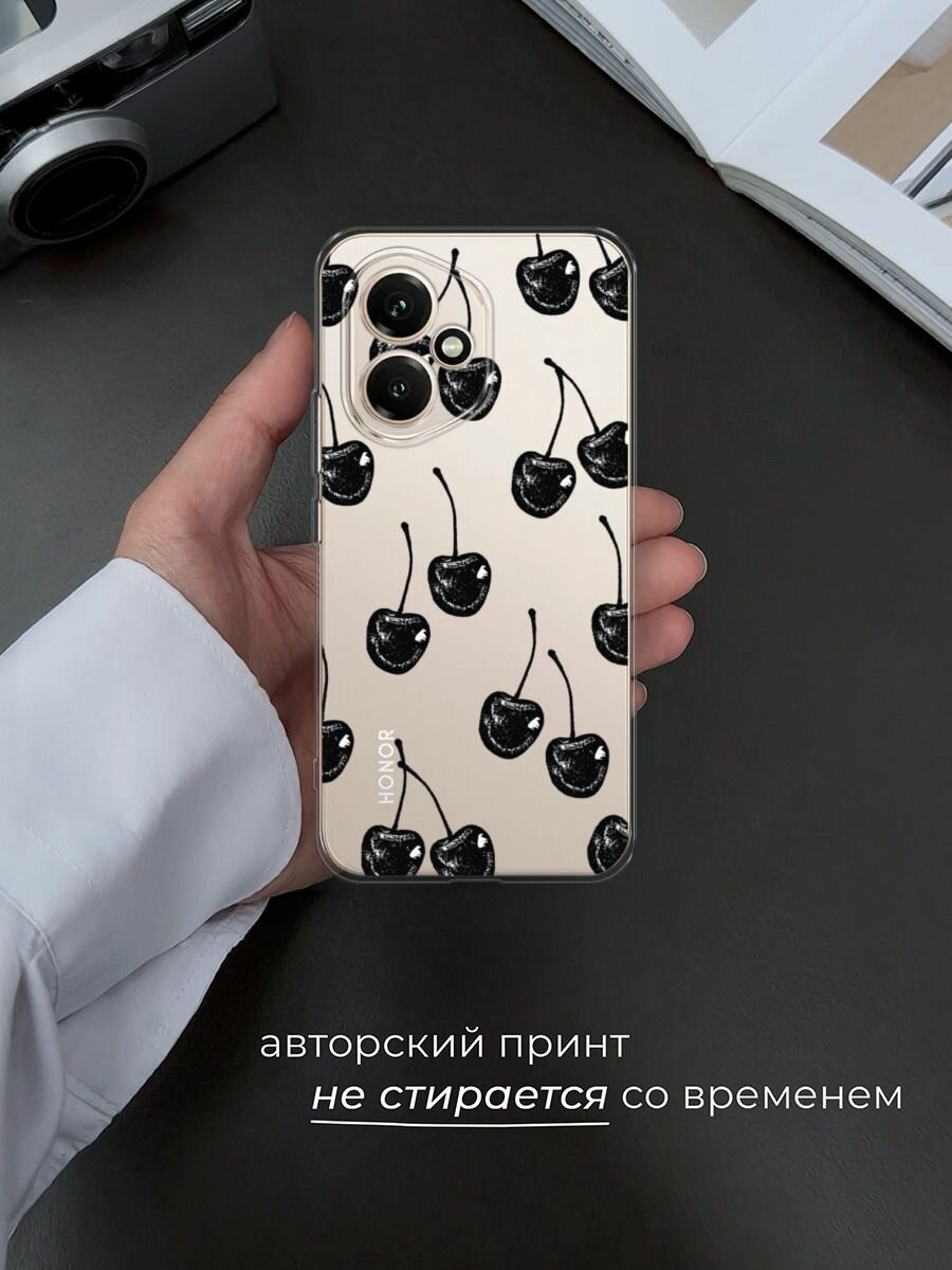 Чехол на Honor 400 / Хонор 400 с принтом "Черная вишня", прозрачный — фото 1