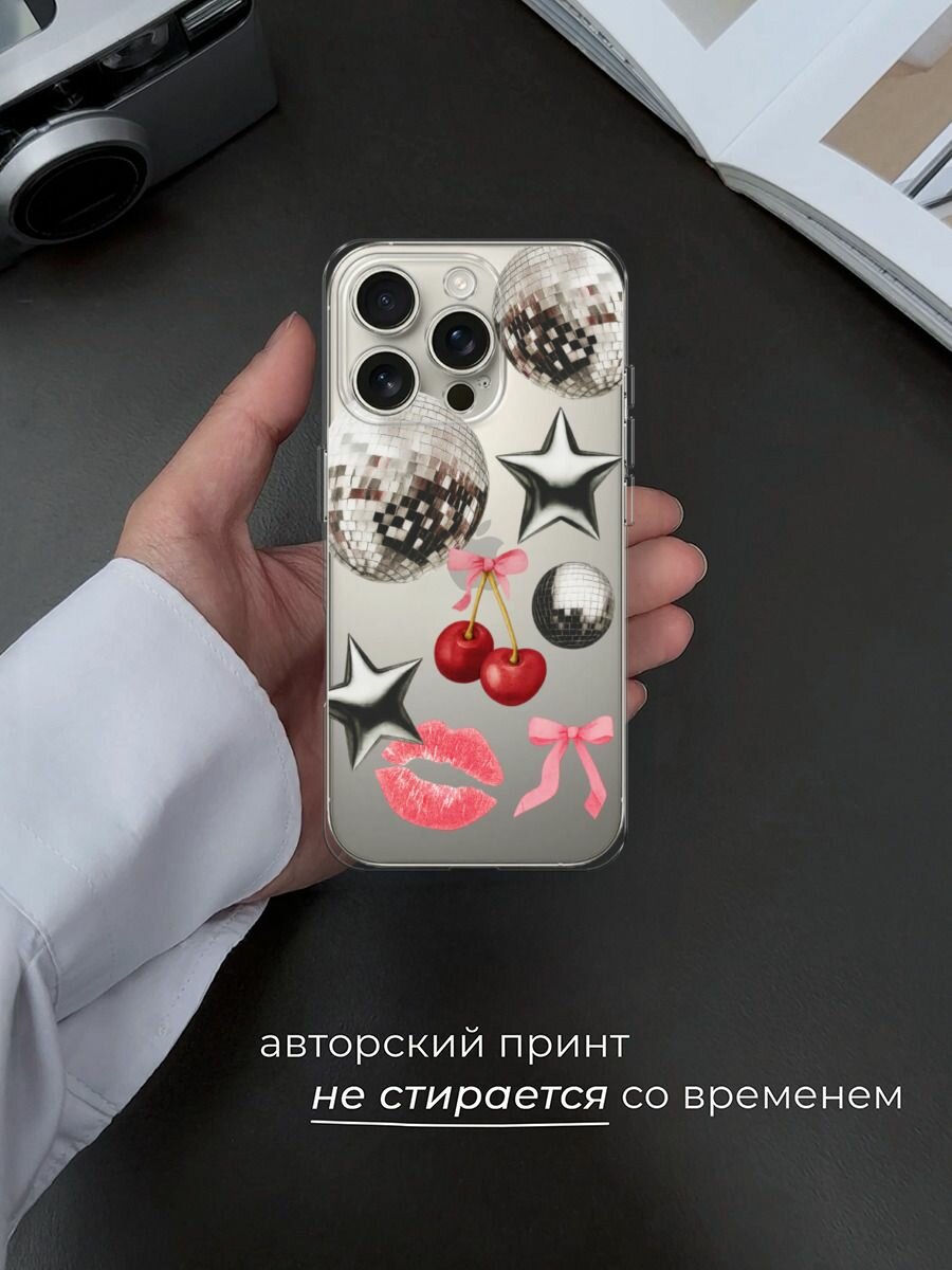 Чехол на Apple iPhone 16 Pro / Айфон 16 Про с принтом "Стильная подборка", прозрачный — фото 1