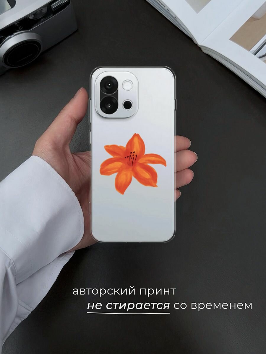 Чехол на OnePlus 13T / Ван Плас 13Т с принтом "Оранжевый цветок", прозрачный — фото 1
