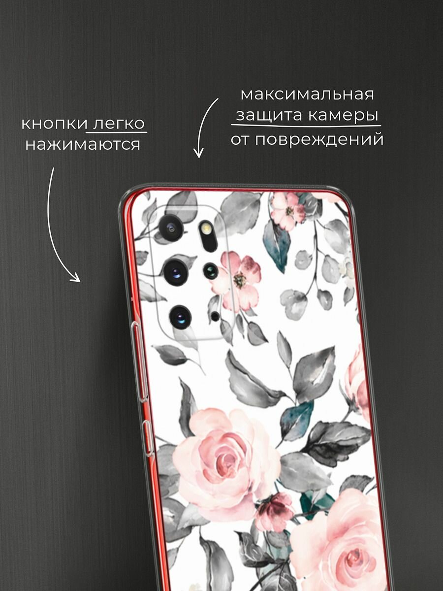 Чехол на Samsung Galaxy S20 + / Самсунг Галакси S20 Плюс с принтом "Розы на белом" — фото 1