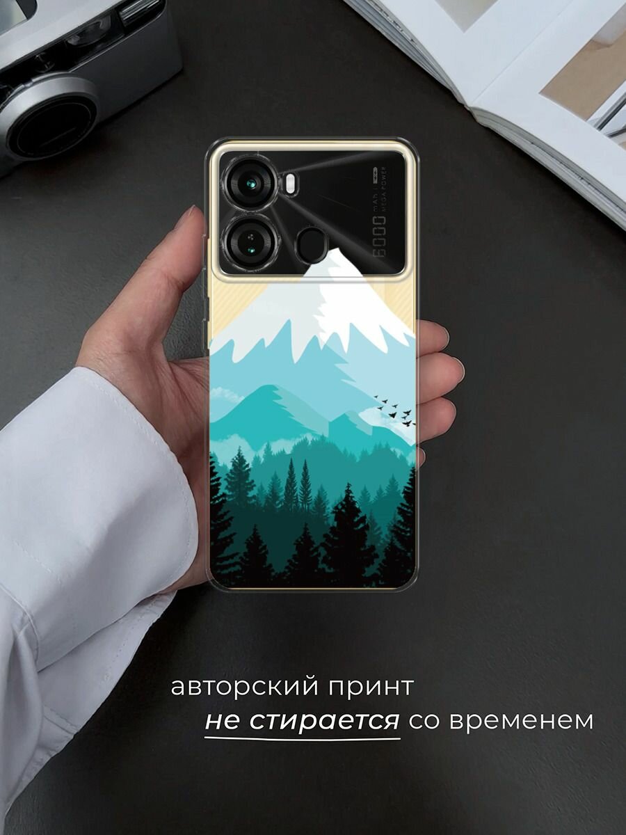 Чехол на Itel P40 / Ител P40 с принтом "Синяя снежная гора", прозрачный — фото 1