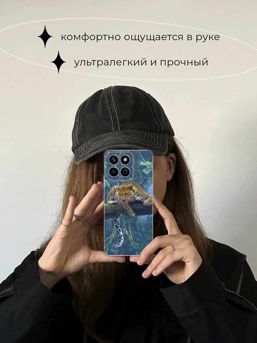 Силиконовый чехол на Honor X7c / Хонор X7c с принтом "Леопард охотник" — фото 1
