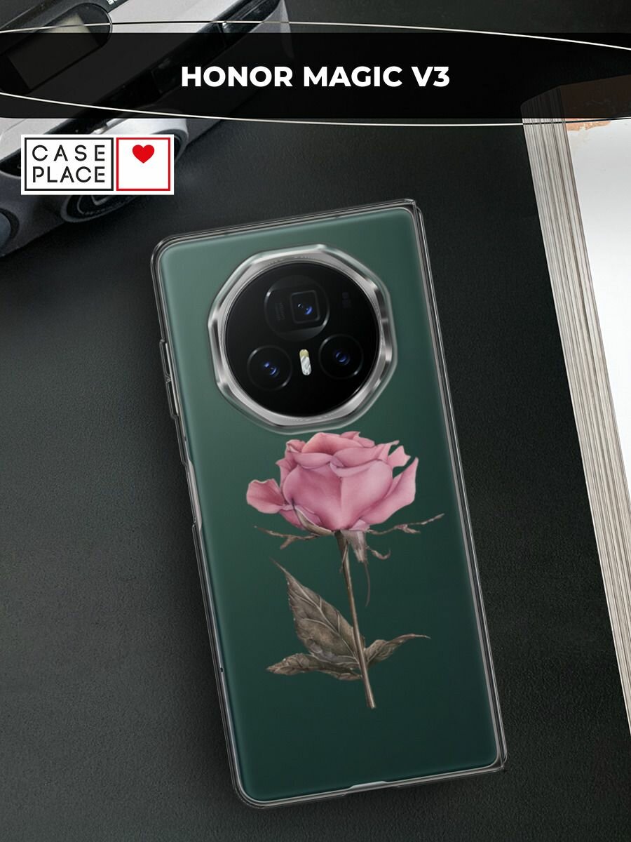 Чехол на Honor Magic V3 / Хонор Мэджик V3 с принтом "Меланхоличная роза", прозрачный