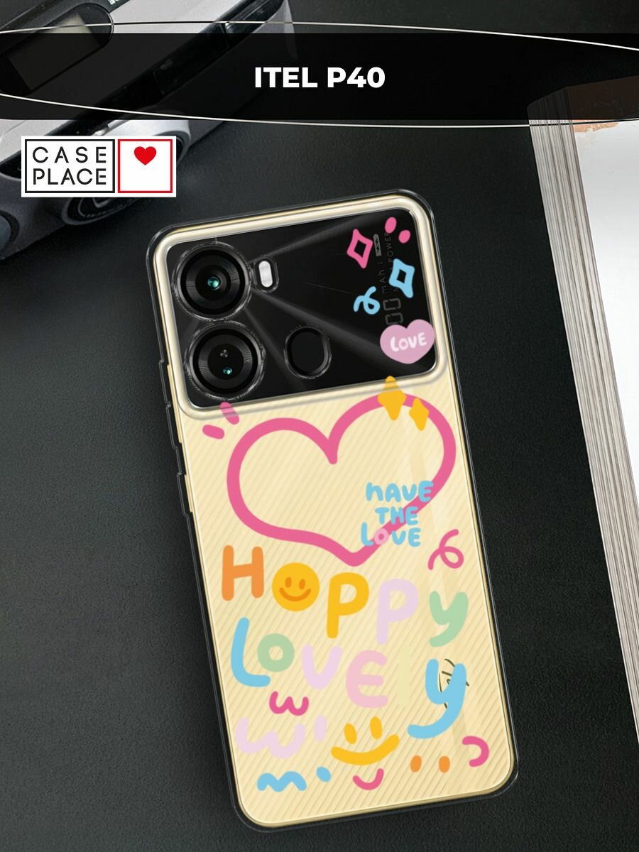 Чехол на Itel P40 / Ител P40 с принтом "Happy lovely", прозрачный