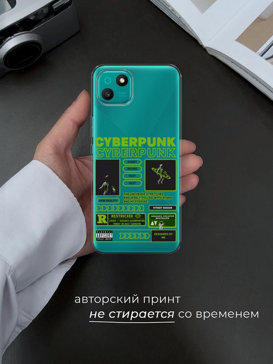 Чехол на Wiko T10 / Вико Т10 с принтом "Cyberpunk", прозрачный — фото 1