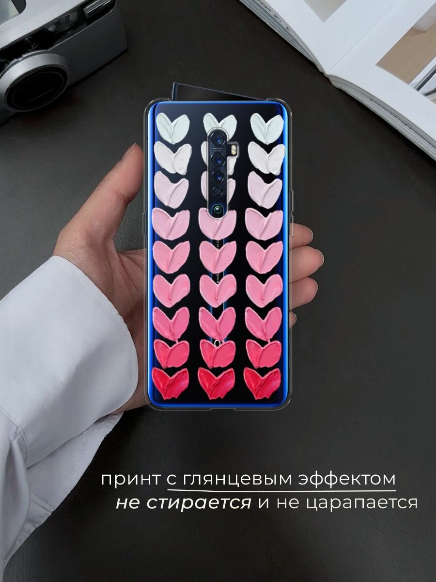 Чехол на Oppo Reno 2 / Оппо Рено 2 с принтом "Градиент из сердечек" — фото 1