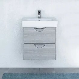 Тумба под раковину без столешницы AQUATON Сильва 60 подвесная, светлое дерево, матовая, из МДФ, тумба для ванной, с ящиками, с доводчиками, лофт