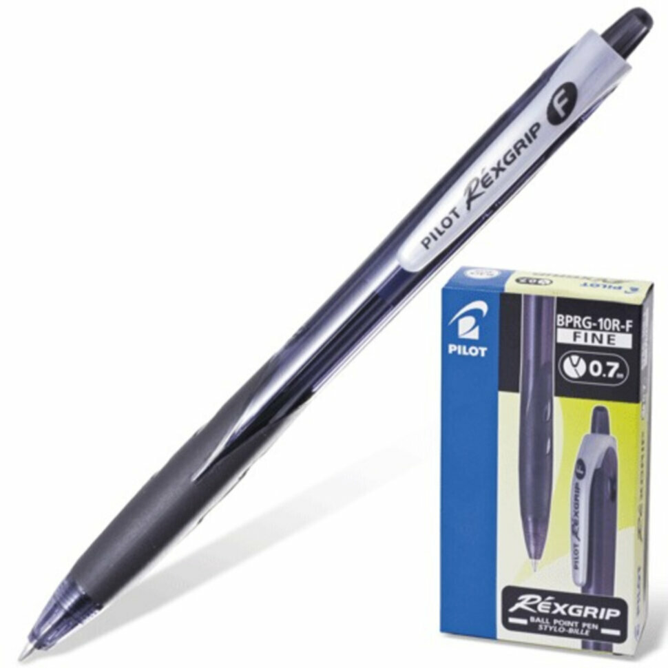 Ручка шариковая масляная автоматическая PILOT "Rex Grip", узел 0,7 мм, линия 0,32 мм, упор, черная, BPRG-10R-F B, 140813