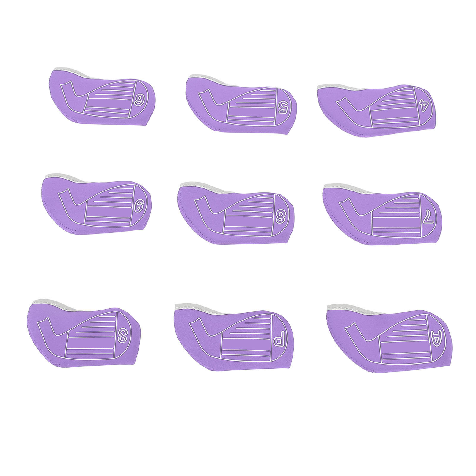 9шт чехлов для клюшек для айронов, тканевые противоударные противоскользящие защитные чехлы для клюшек, комплект с этикетками, фиолетовые