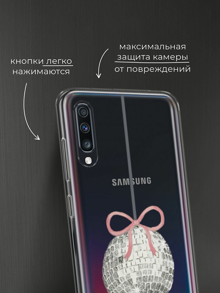 Чехол на Samsung Galaxy A70 / Самсунг Галакси А70 с принтом Новогодний диско шар, прозрачный — фото 1