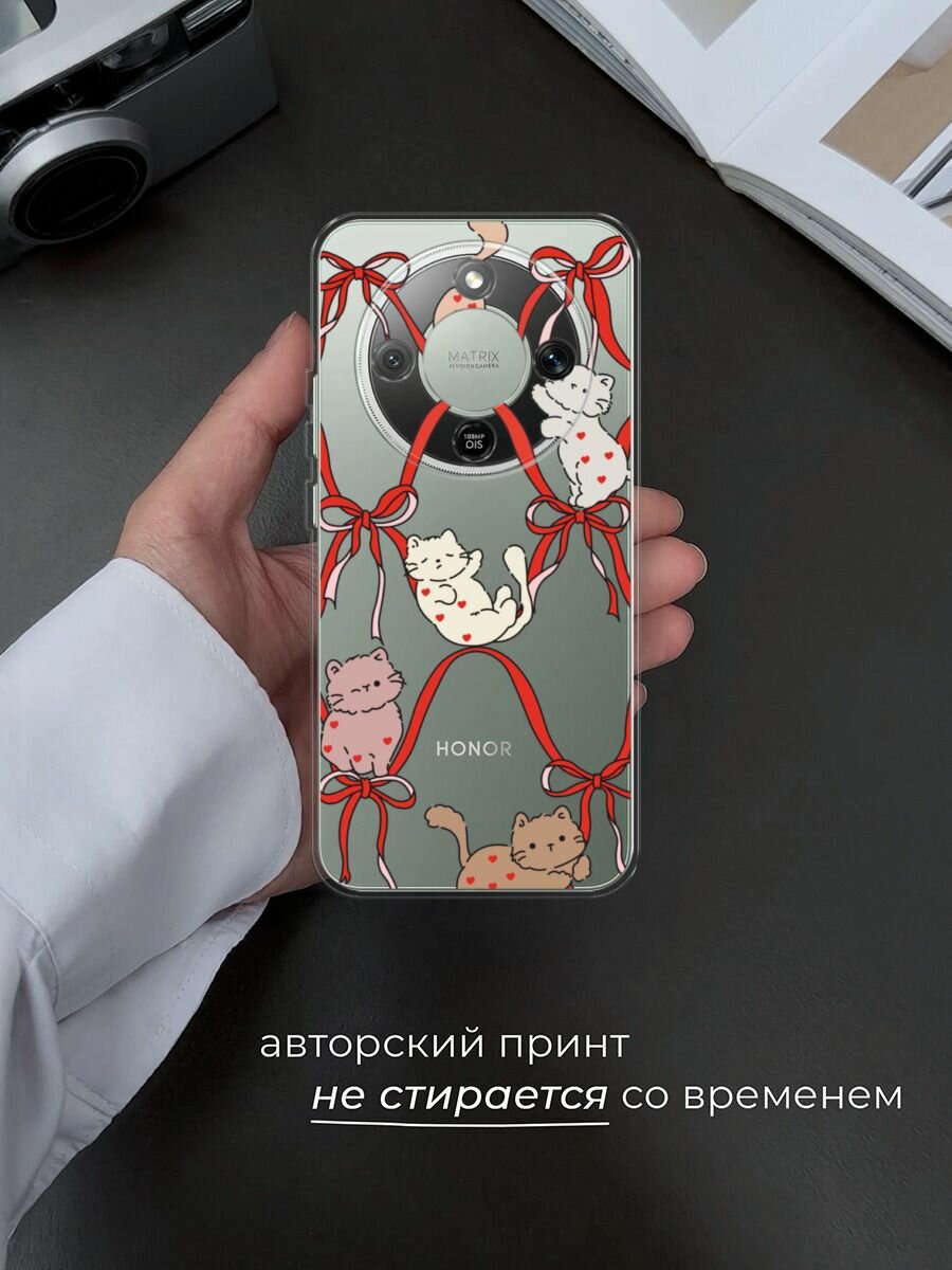 Чехол на Honor X9d / Хонор X9d с принтом Котики в ленточках 2, прозрачный — фото 1