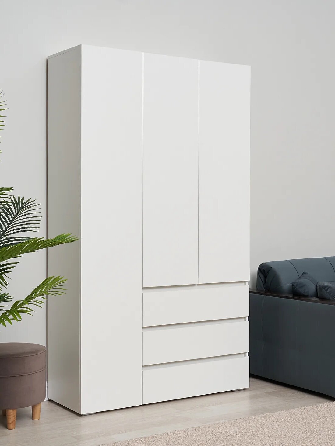 Шкаф распашной 3х створчатый с ящиками Хелен Белый Белый, 120х46х210 см