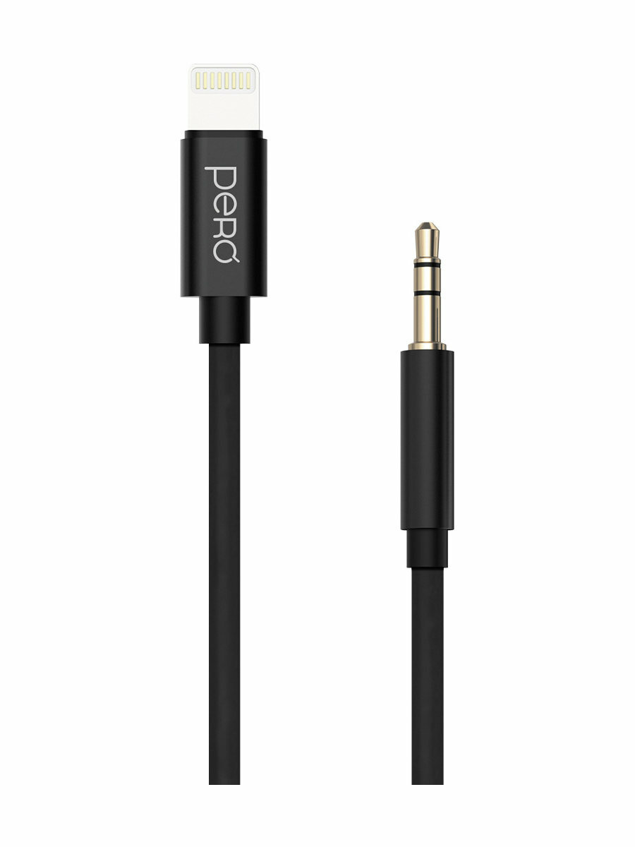 Кабель PERO MC-02, для Apple, Lightning-3.5 Jack, 1м, черный