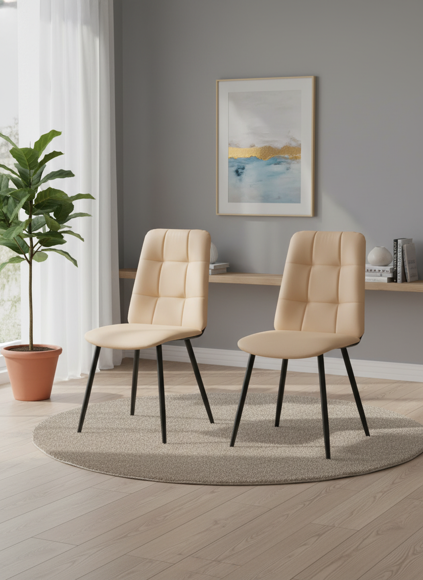 Стулья для кухни TetChair комплект 2 шт, со спинкой мягкие, экокожа бежевый